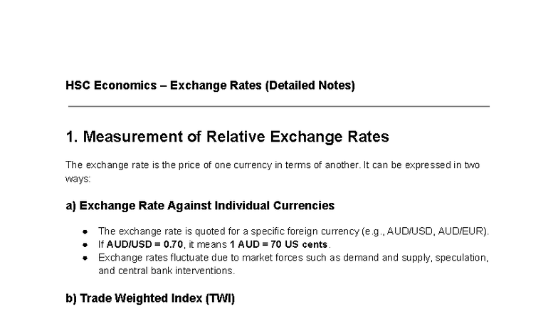 HSC Economics exchange rates detailed notes and exam tips - Studocu