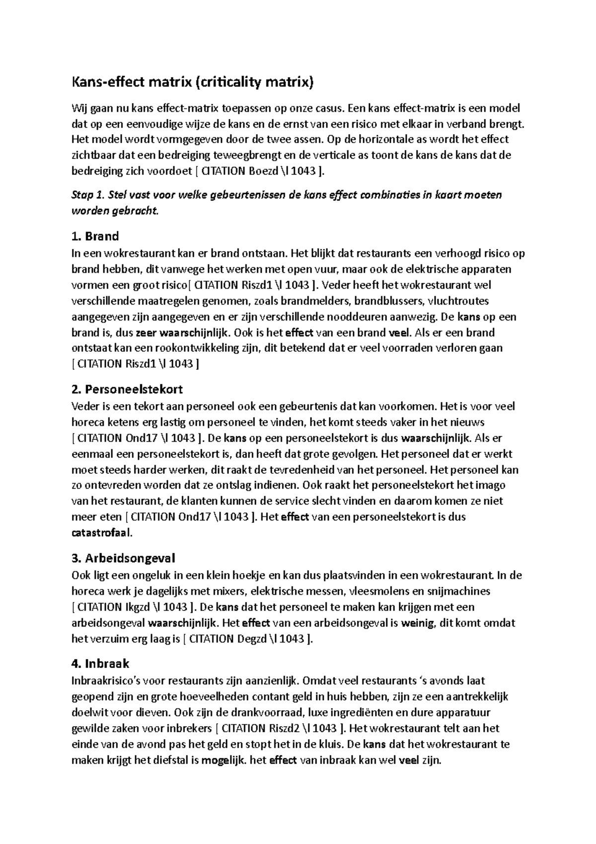 Kans-effect Matrix en Risicoanalyse in de Horeca - Cijfer: 7 - Studeersnel