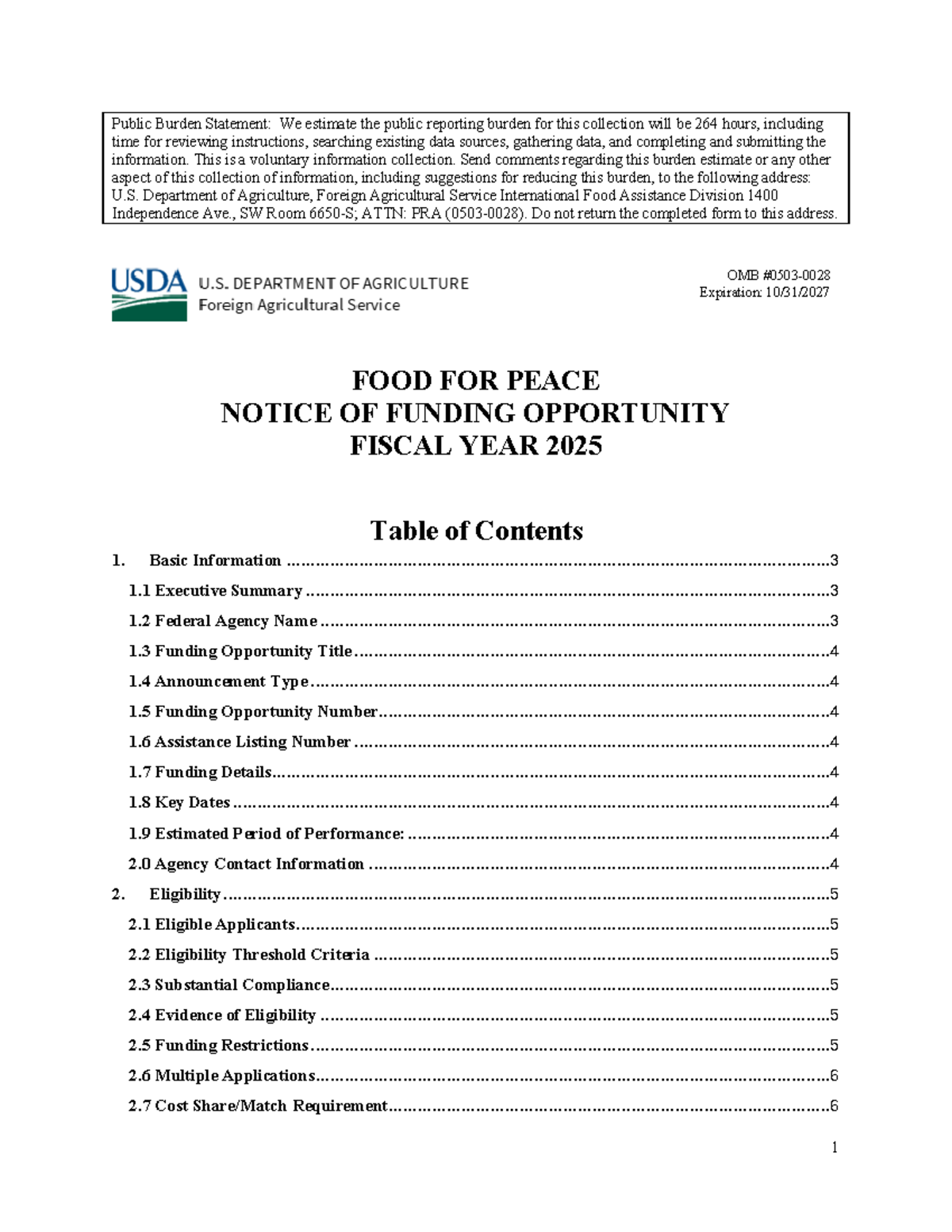 Final FY25 Food for Peace NOFO: Funding Opportunity Details - Studocu
