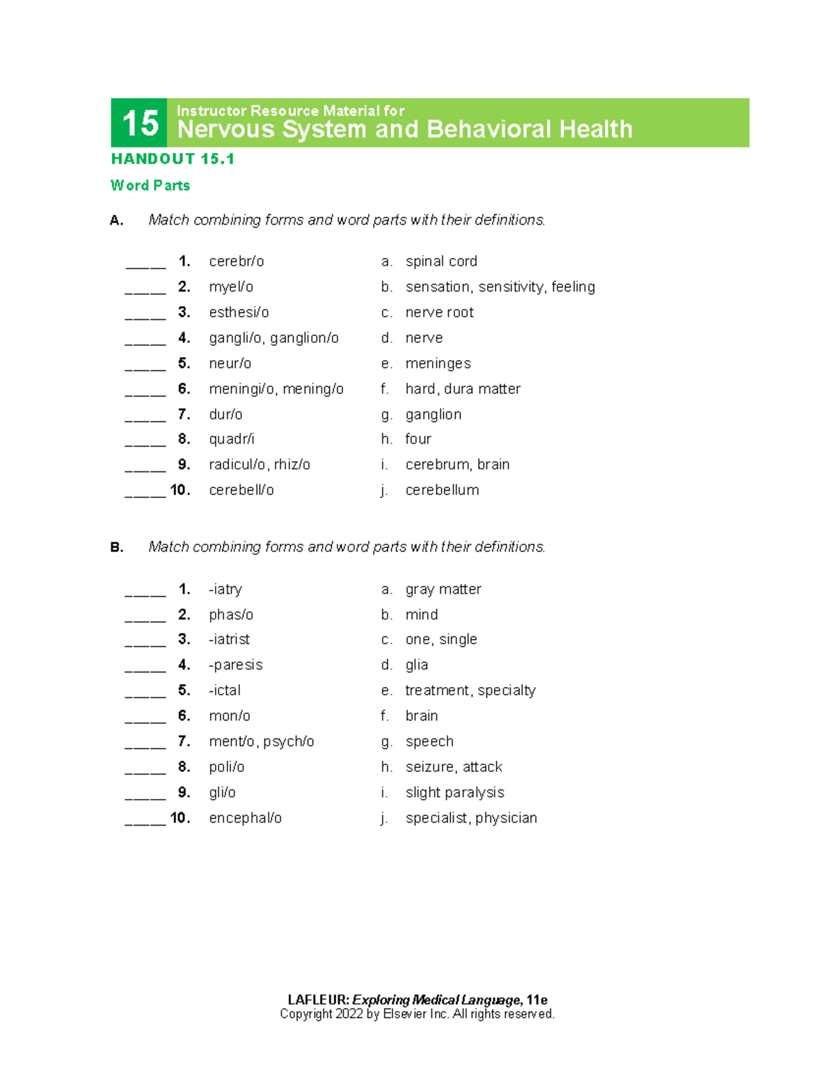 Chapter 015 - blank homework assignments - LAFLEUR: Exploring Medical ...