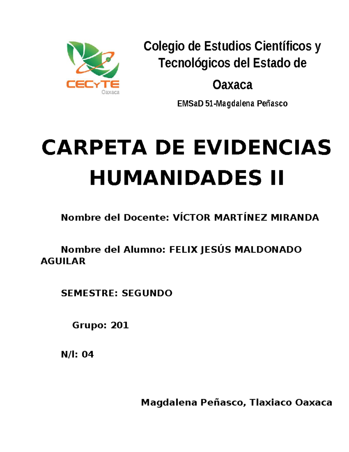 Carpeta de Evidencias - Humanidades II y Ciencias Sociales II - Studocu