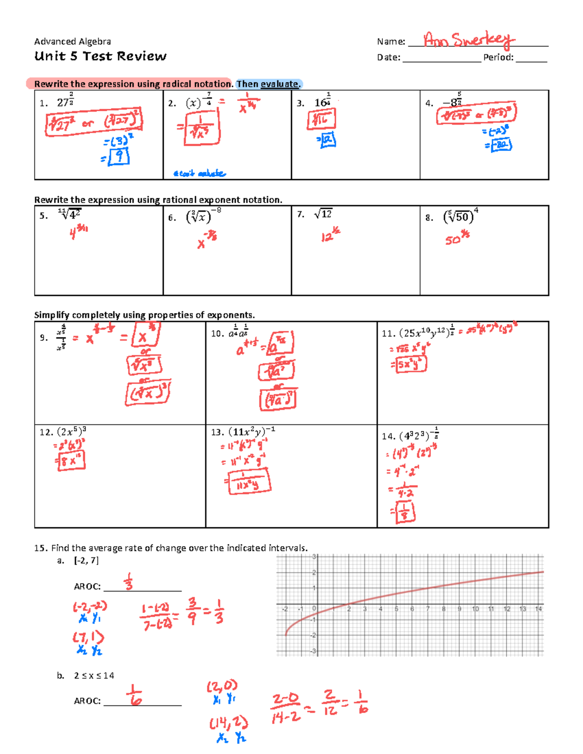 Unit 5 Test Review (Advanced Algebra) - Key 2024 - Studocu