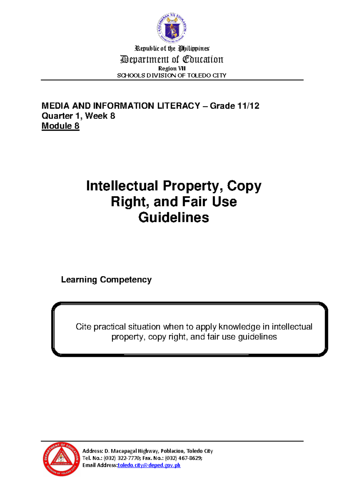 MIL q1 mod8 Cite-practical-situation-when-to-apply-knowledge-in-intellectual-property-1 ...