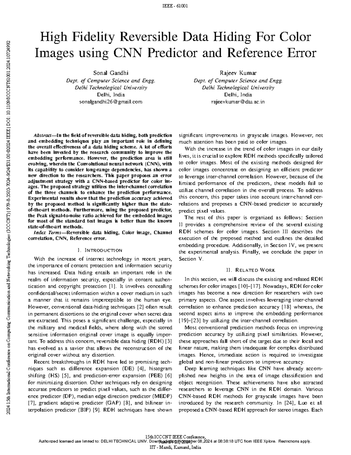 Reversible Data Hiding in Color Images with CNN Predictors - 15th ...
