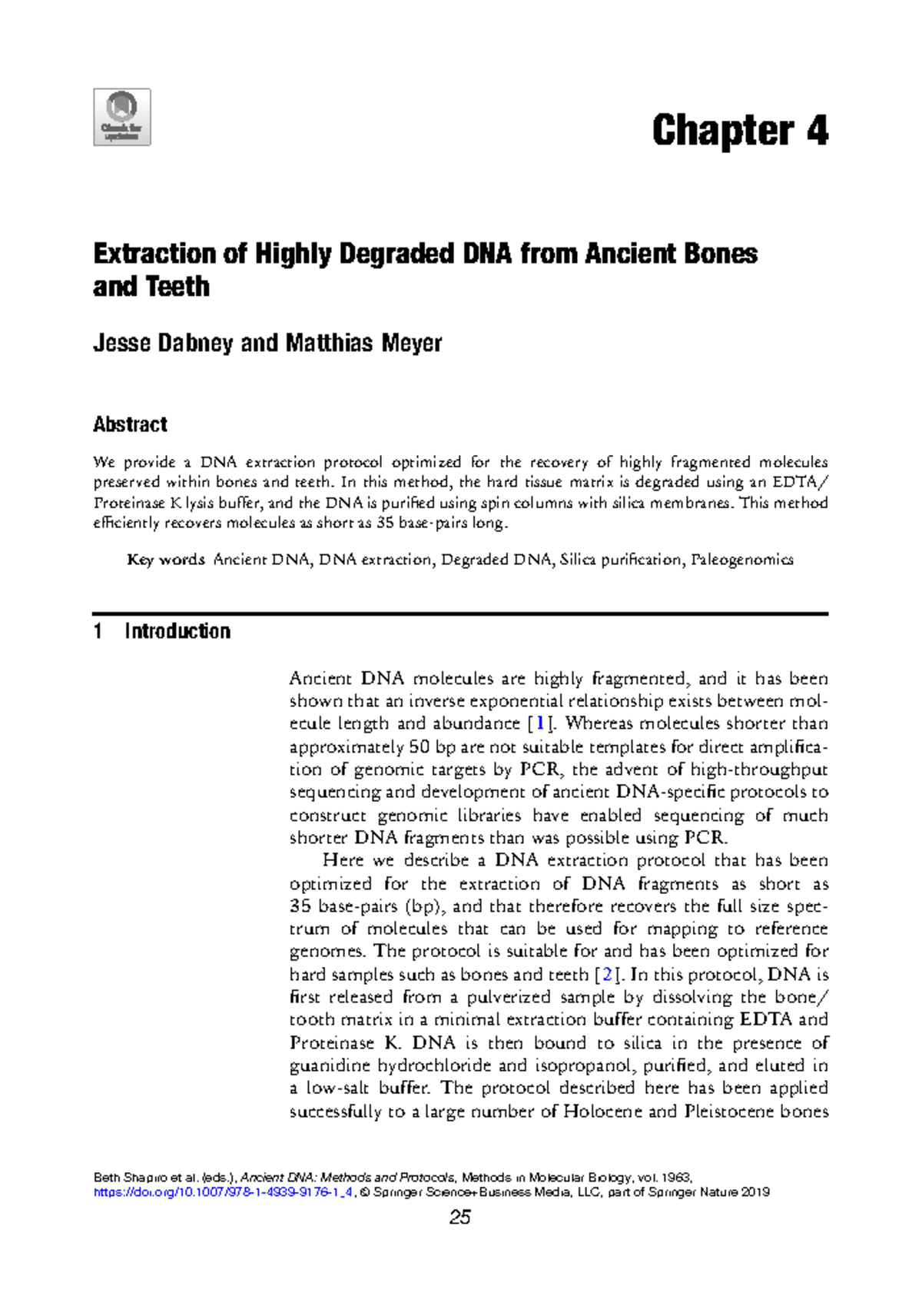 Extraction of Highly Degraded DNA from Ancient Bones and Teeth ...