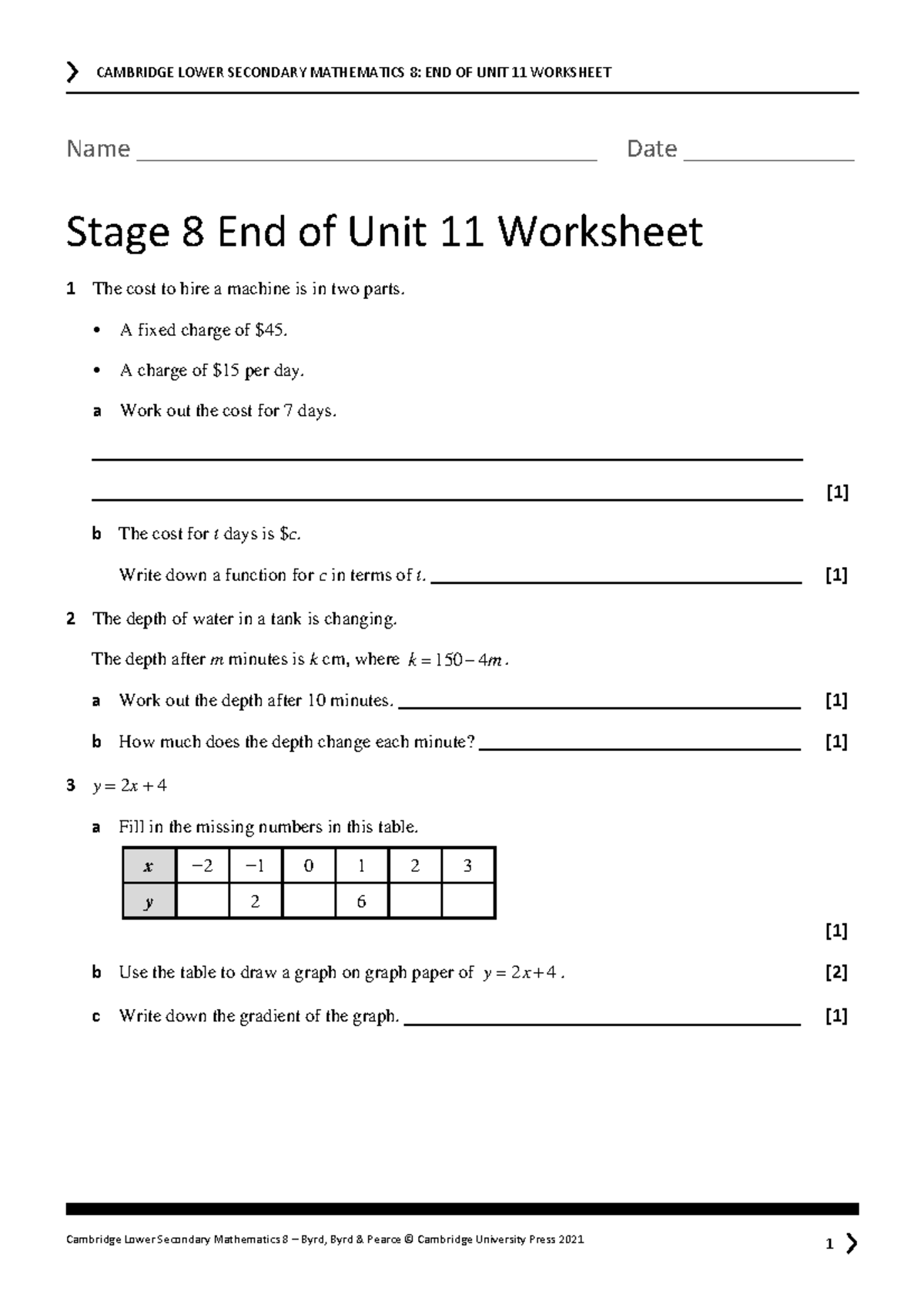 CAMBRIDGE LOWER SECONDARY MATH 8: UNIT 11 END WORKSHEET - Studocu