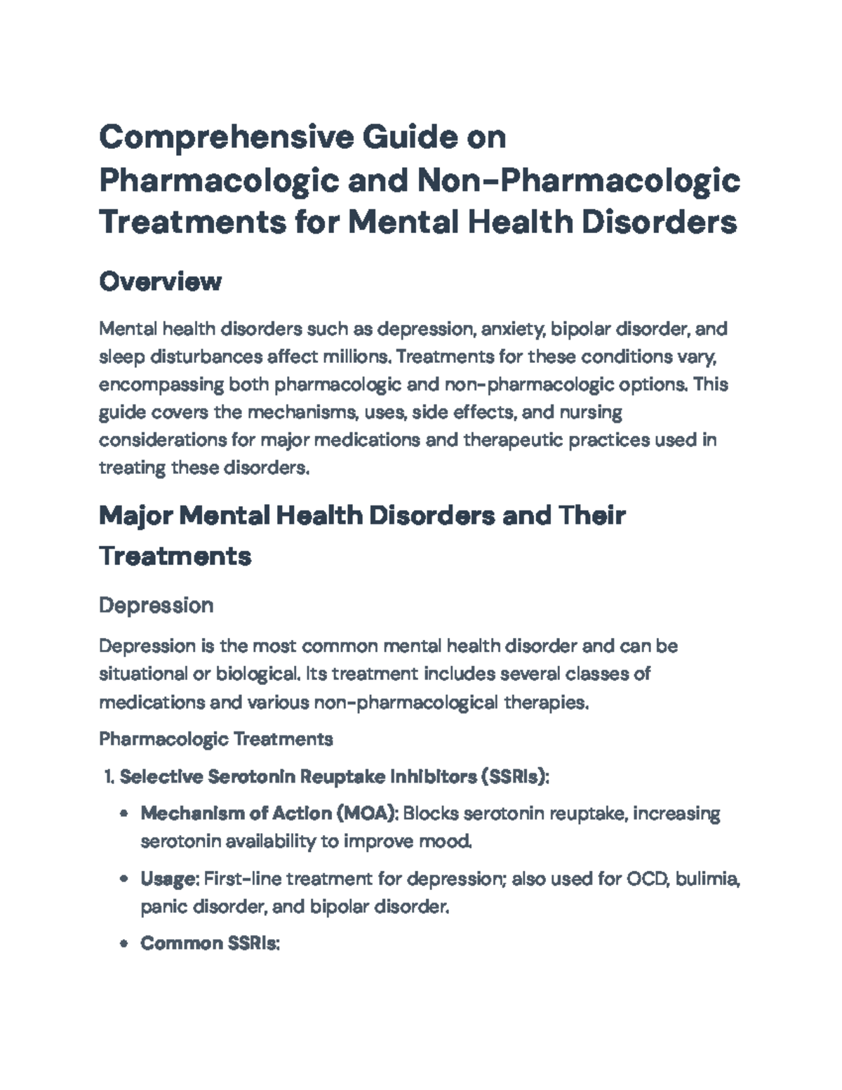 Comprehensive Overview of Treatments for Mental Health Disorders ...