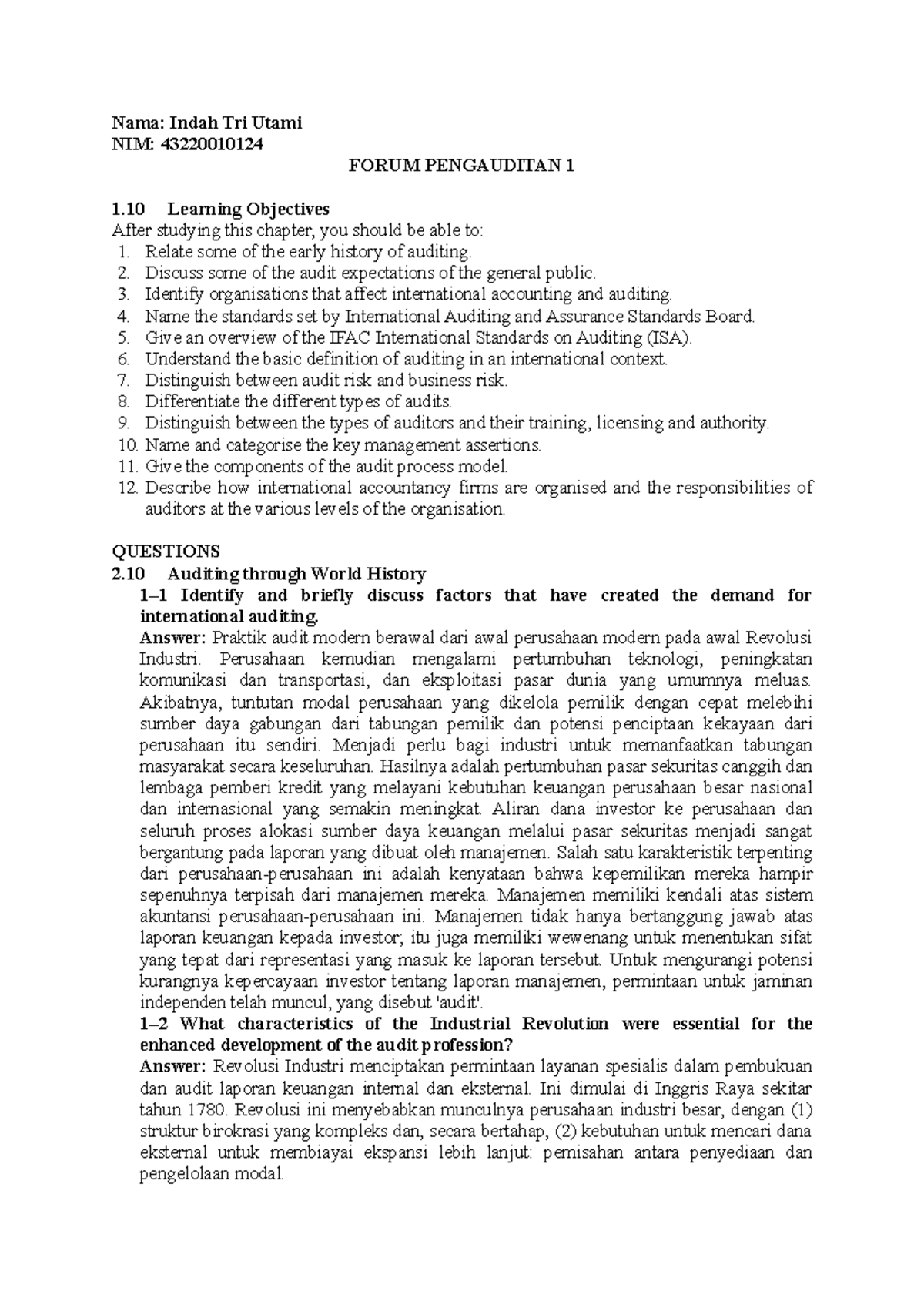 Forum 1 Pengauditan 1 Indah TRI Utami 4322001 0124 - Nama: Indah Tri ...