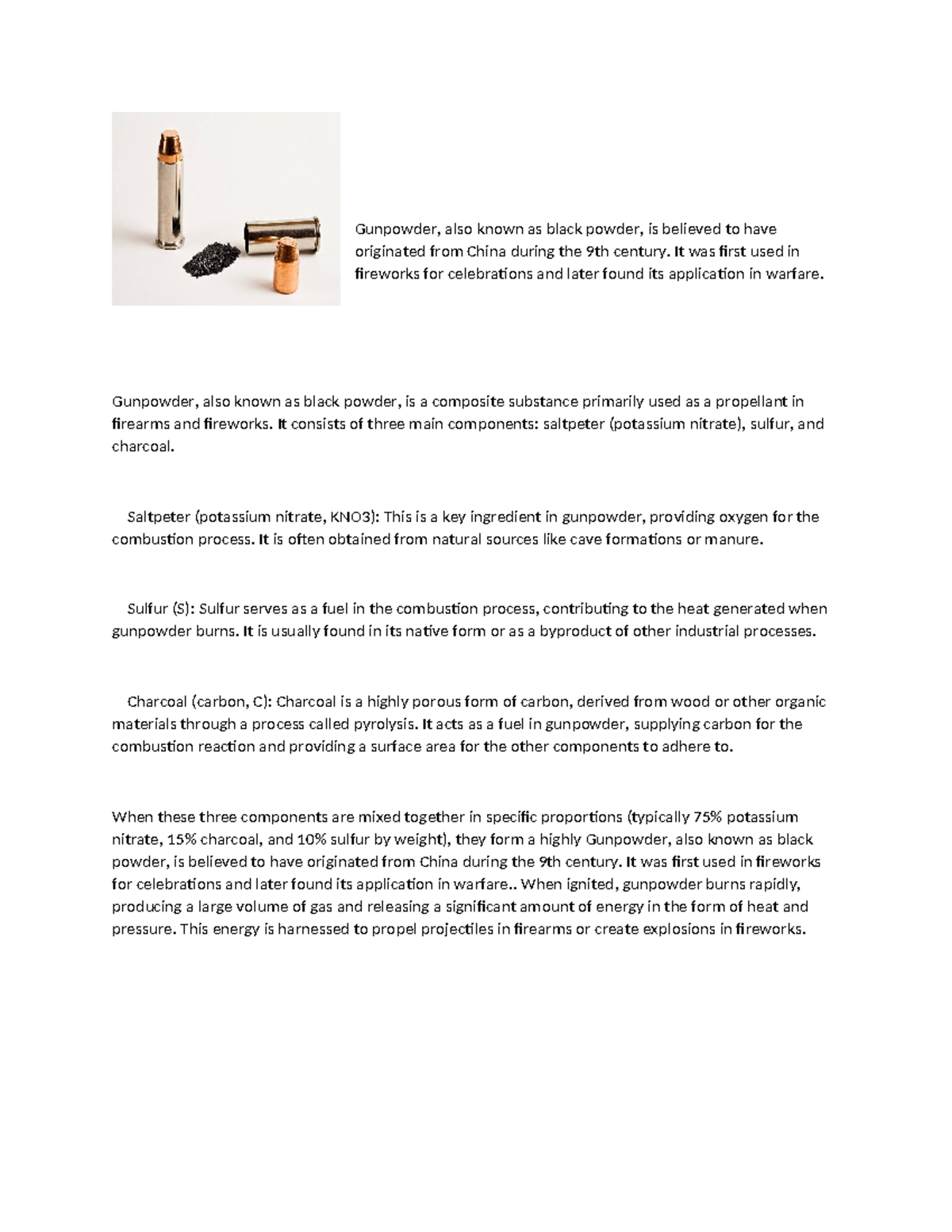 Gunpowder Composition and History - Subject Course Overview - Studocu