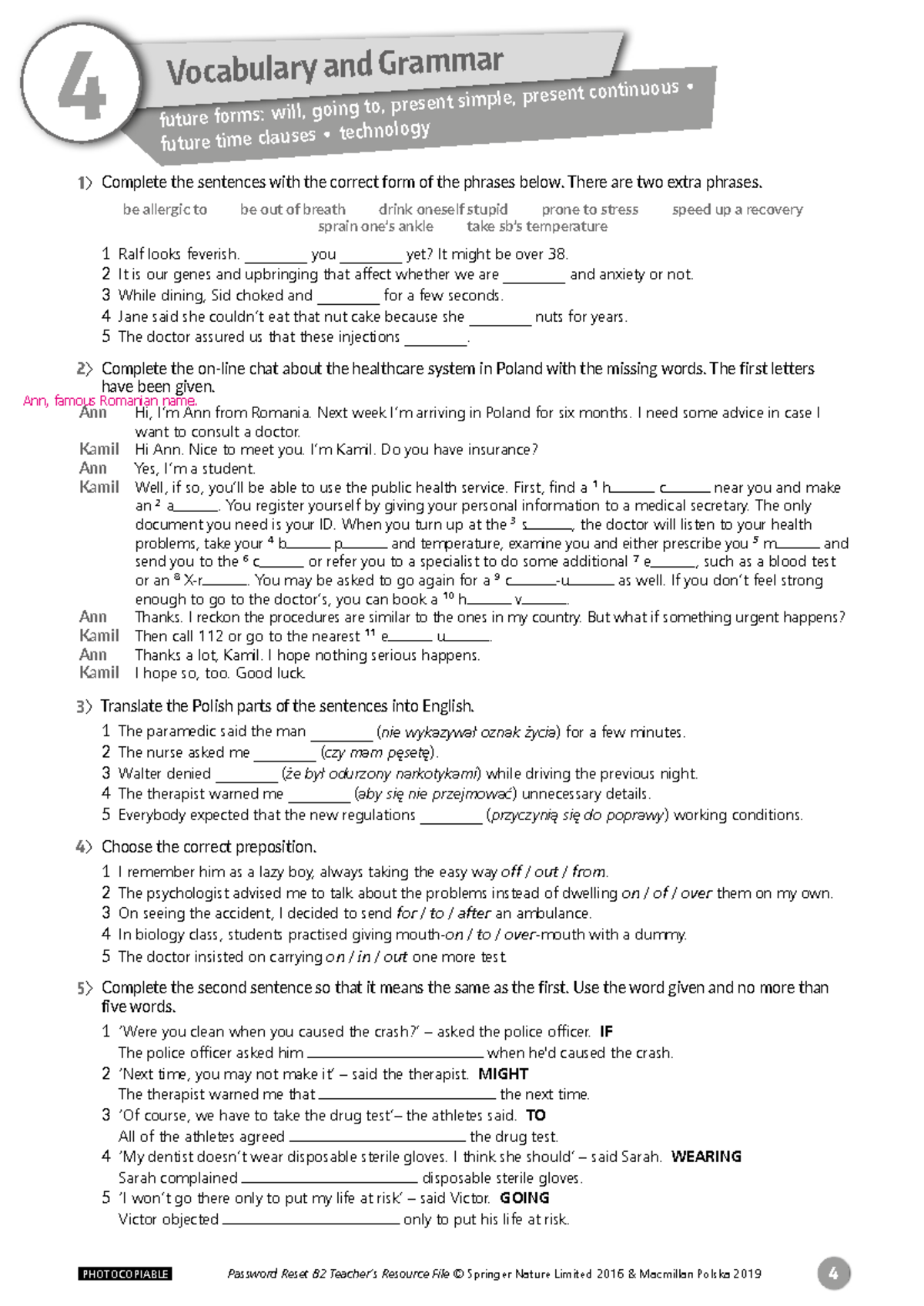 B2 Vocabulary & Grammar: Future Forms & Healthcare Dialogue Tools - Studocu