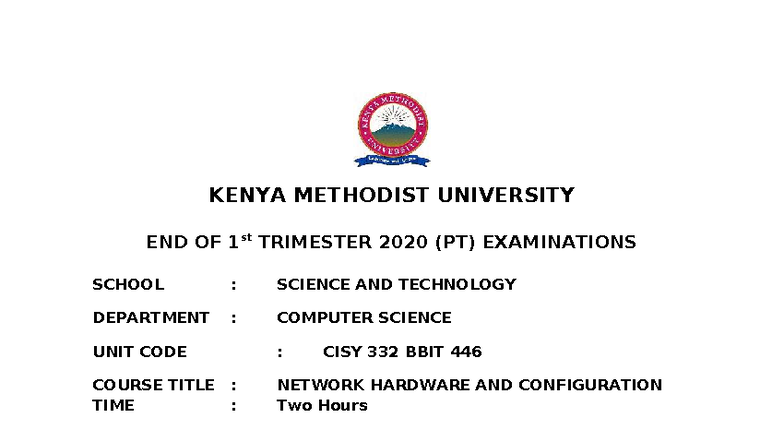 CISY 332 BBIT 446 Network Hardware & Configuration Final Exam 2020 ...