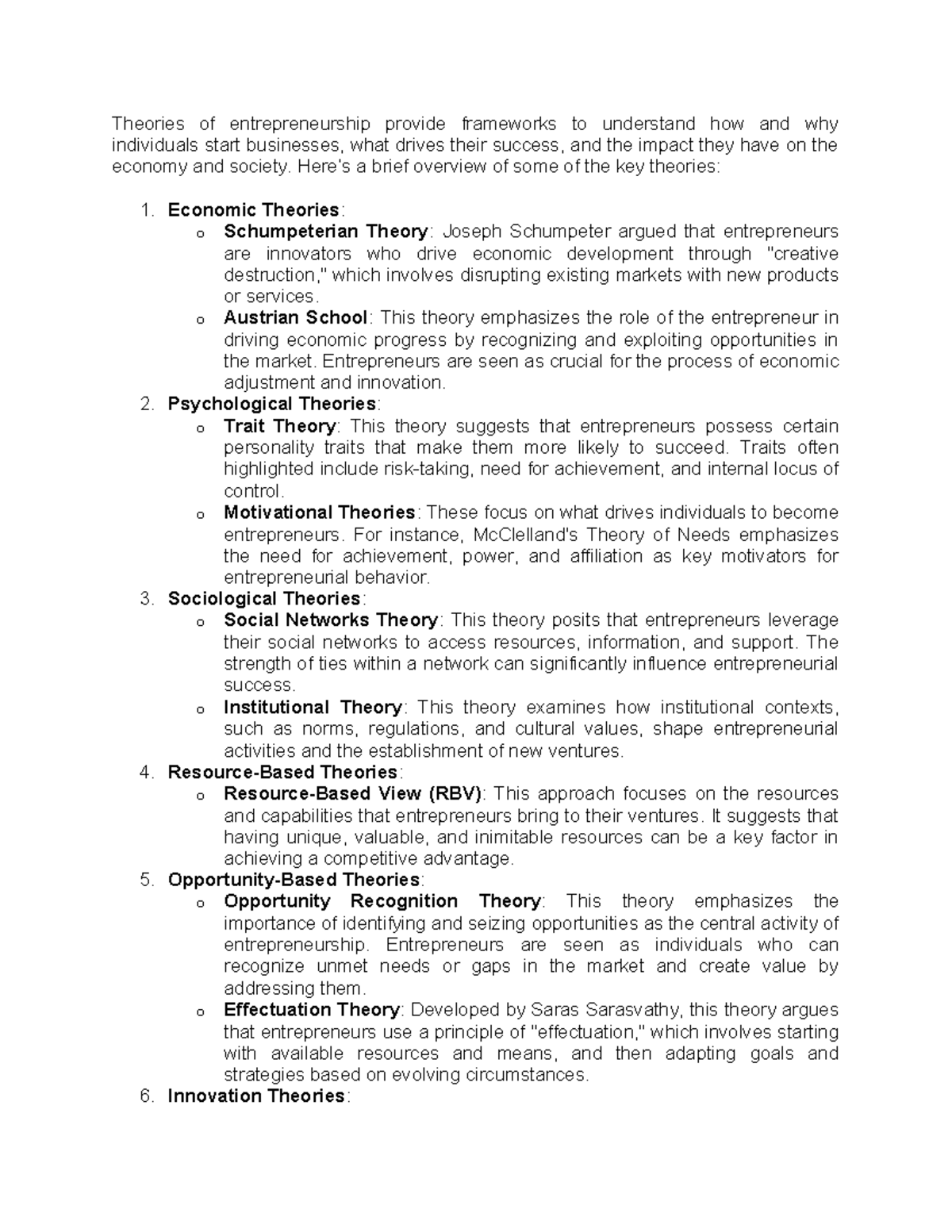 Thories of entrep - Theories of entrepreneurship provide frameworks to ...