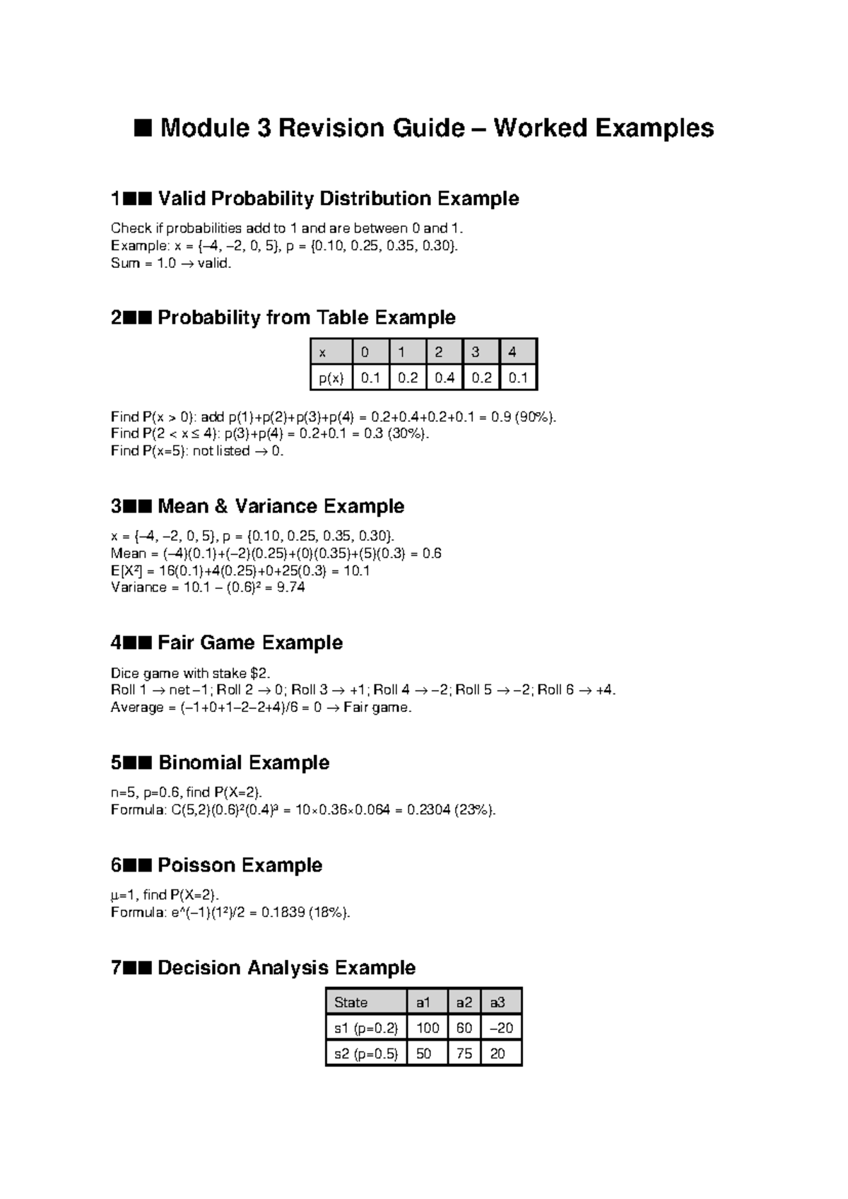 Module 3 Revision Guide: Worked Examples in Probability - Studocu