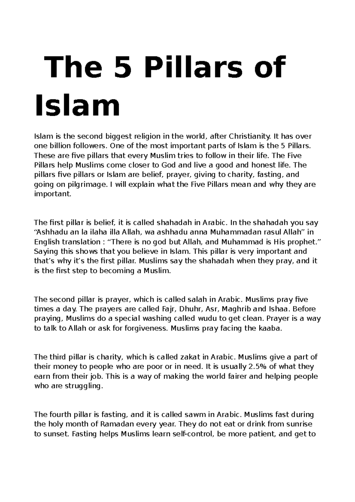 The 5 Pillars of Islam: Understanding Their Significance - Studocu
