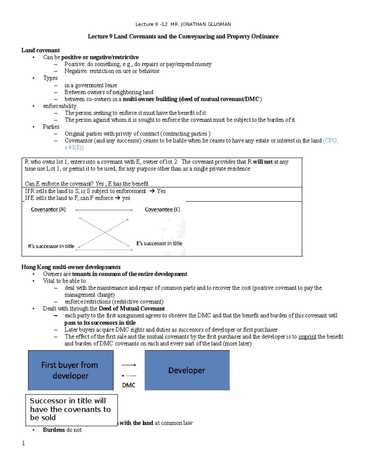 Land Law L9 Lecture Notes: Land Covenants & Conveyancing - Studocu
