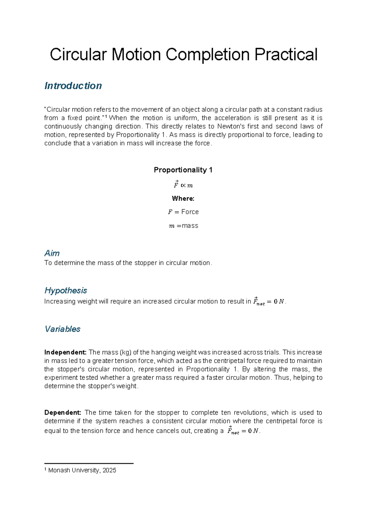 1PYI10-AT2 Circular Motion Practical: Mass Determination and Analysis ...