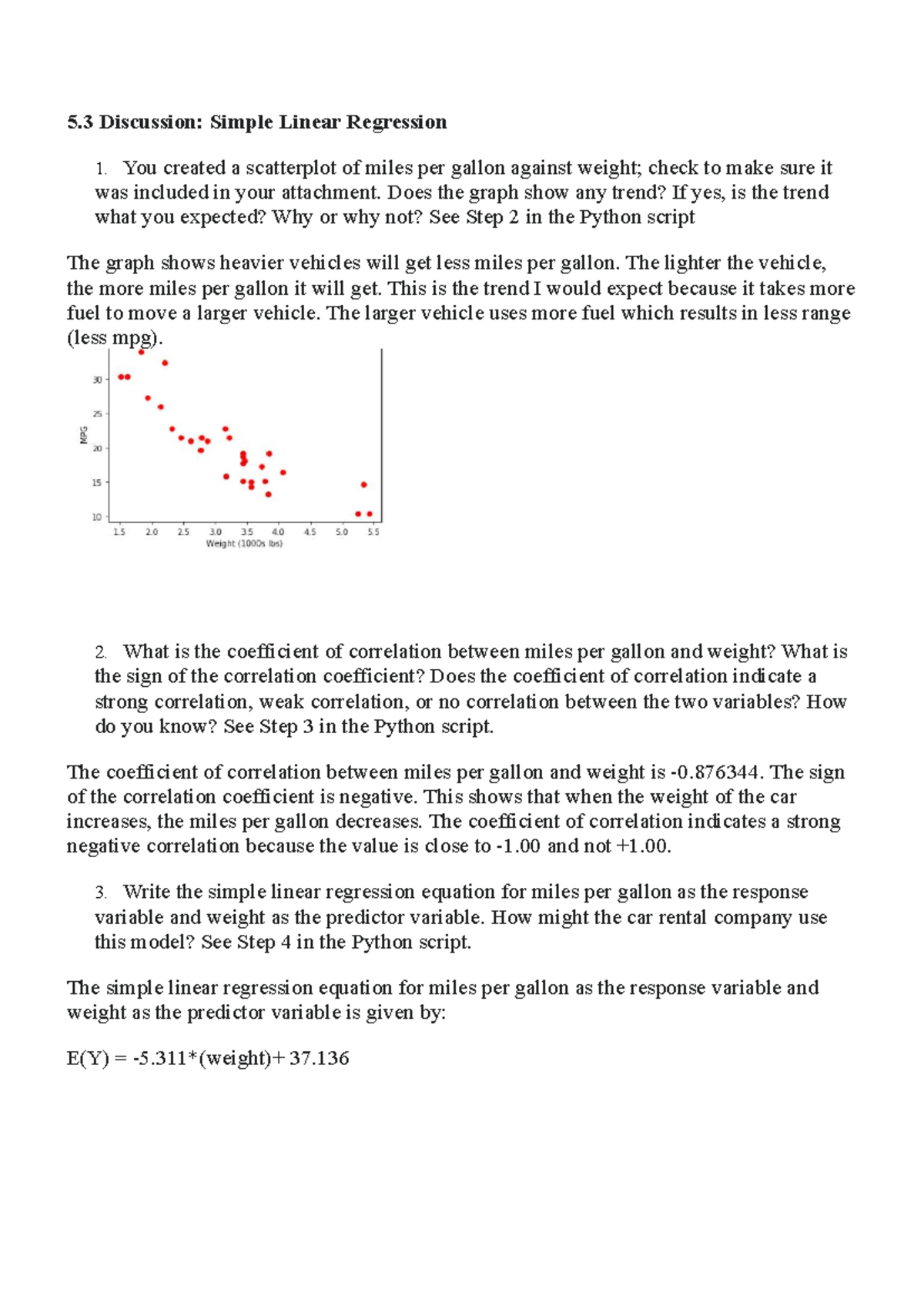 5.3 Discussion: Analyzing Simple Linear Regression Results - Studocu