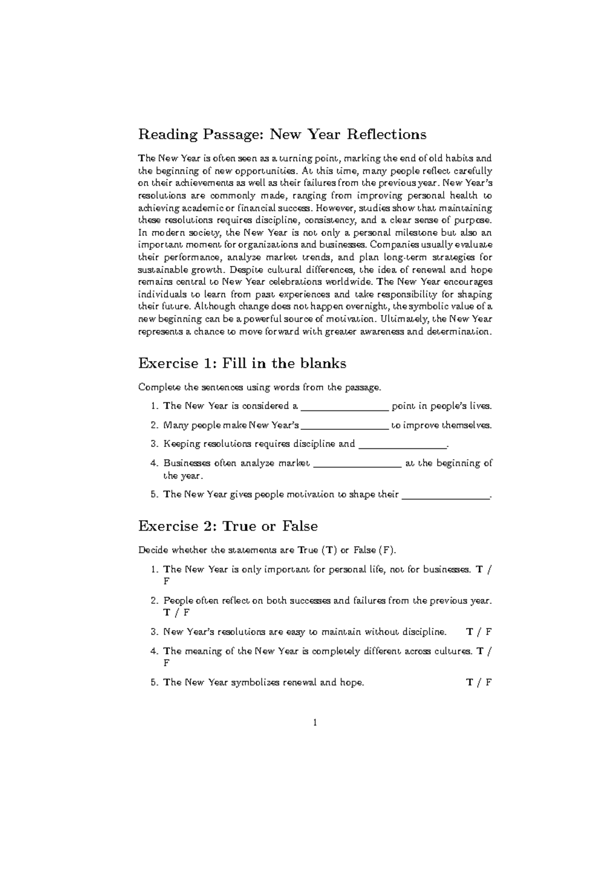 New Year Reflections: Insights and Exercises for Growth - Studocu