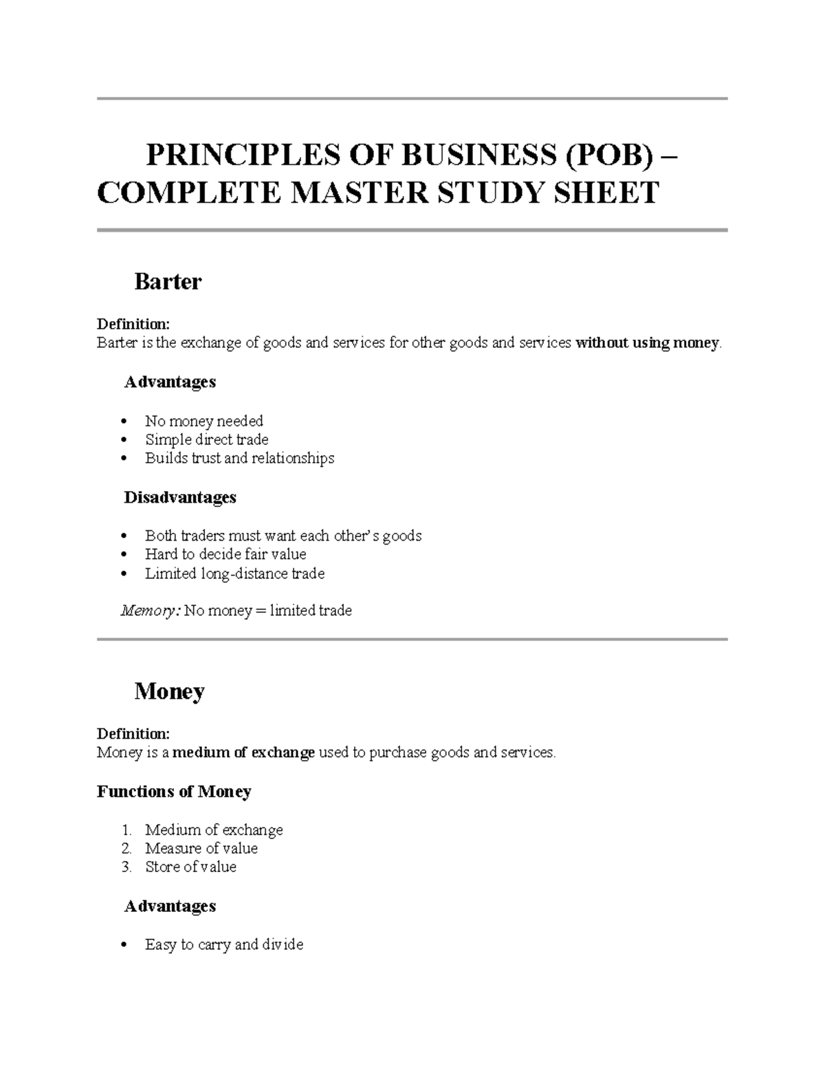 POB Complete Master Study Sheet: Business Principles Overview - Studocu