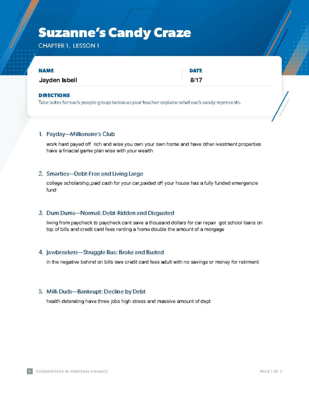 Foundations in Personal Finance: Chapter 1, Lesson 1 Notes - Studocu