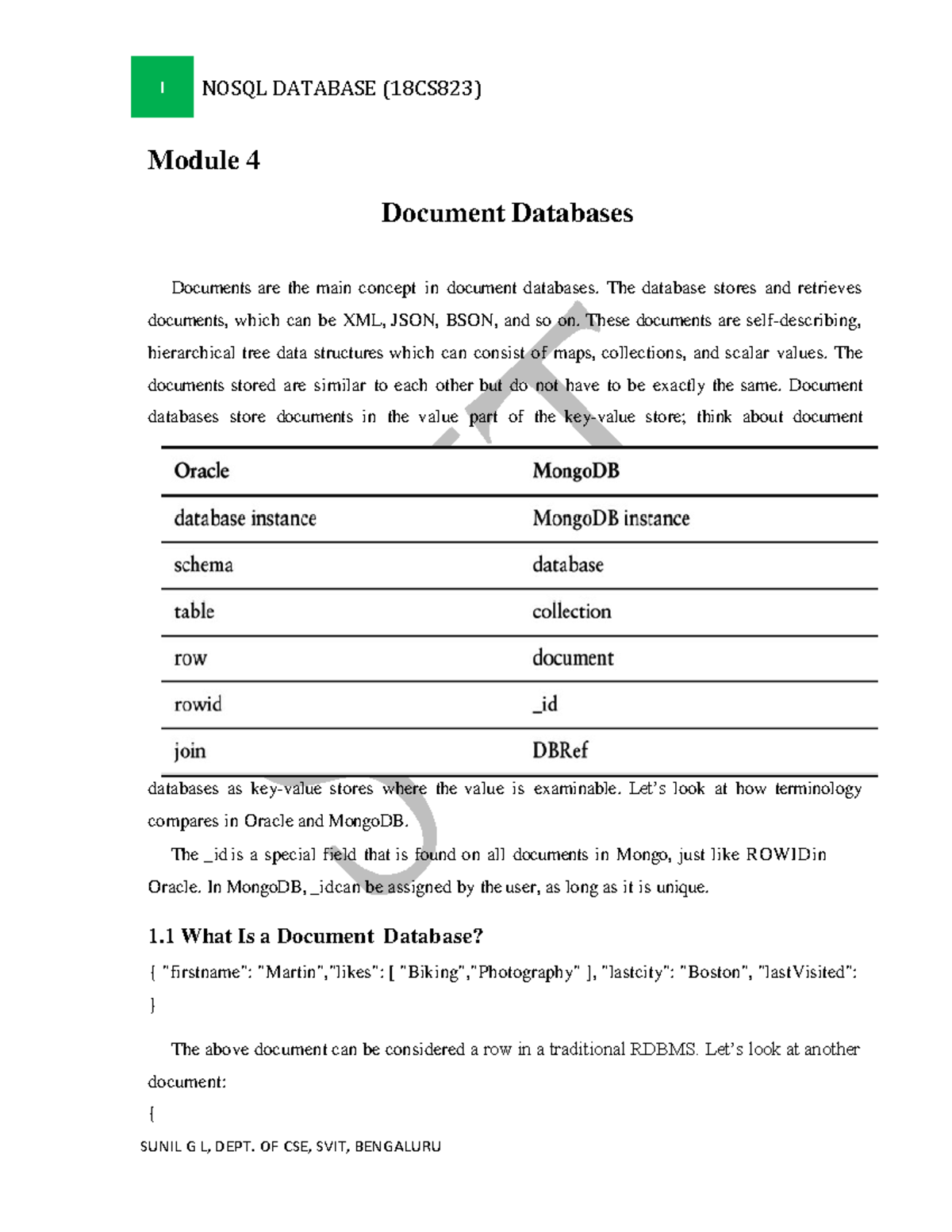 04.No SQL-Module 4 Notes-1 - Module 4 Document Databases Documents are ...