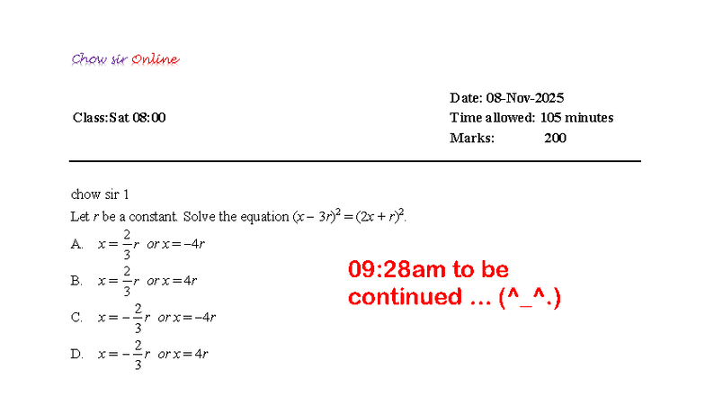 Revision Questions on Quadratic Equations (MATH 101) - Studocu