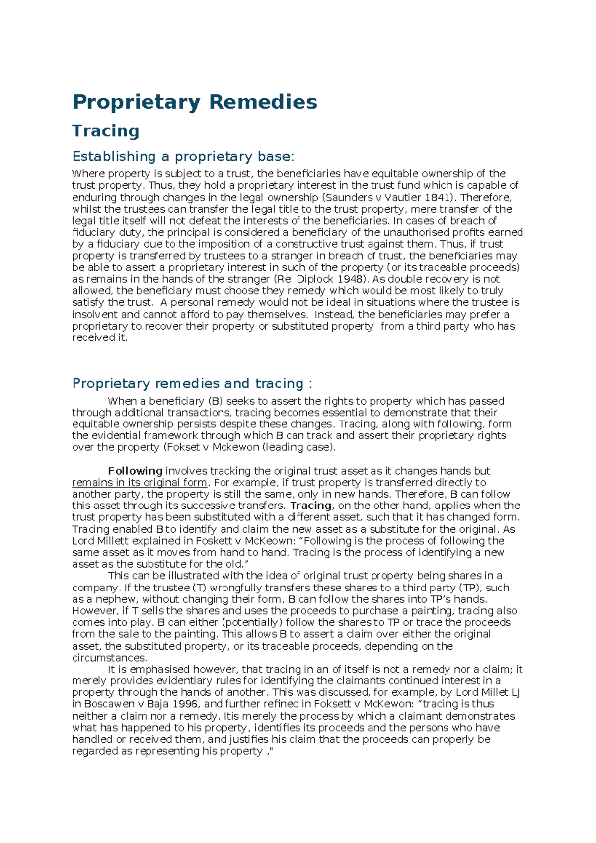 Proprietary Remedies and Tracing: Understanding Equitable Ownership ...