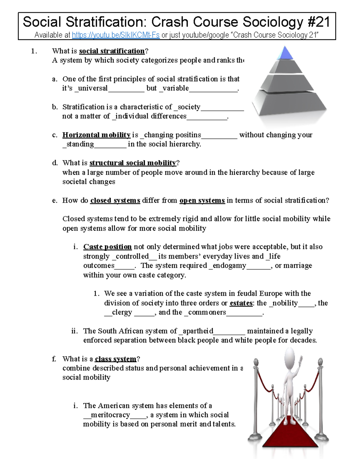 Crash Course Sociology 21-23: Social Stratification Vocabulary Guide ...