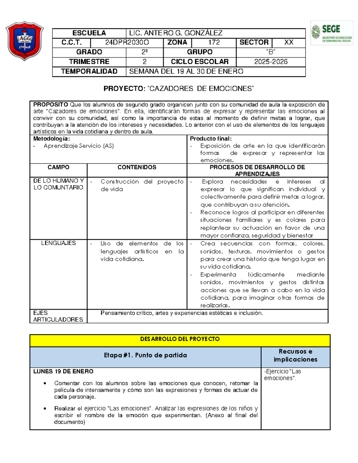 Proyecto de Arte y Emociones para 2º Grado (19-30 Ene) - Studocu