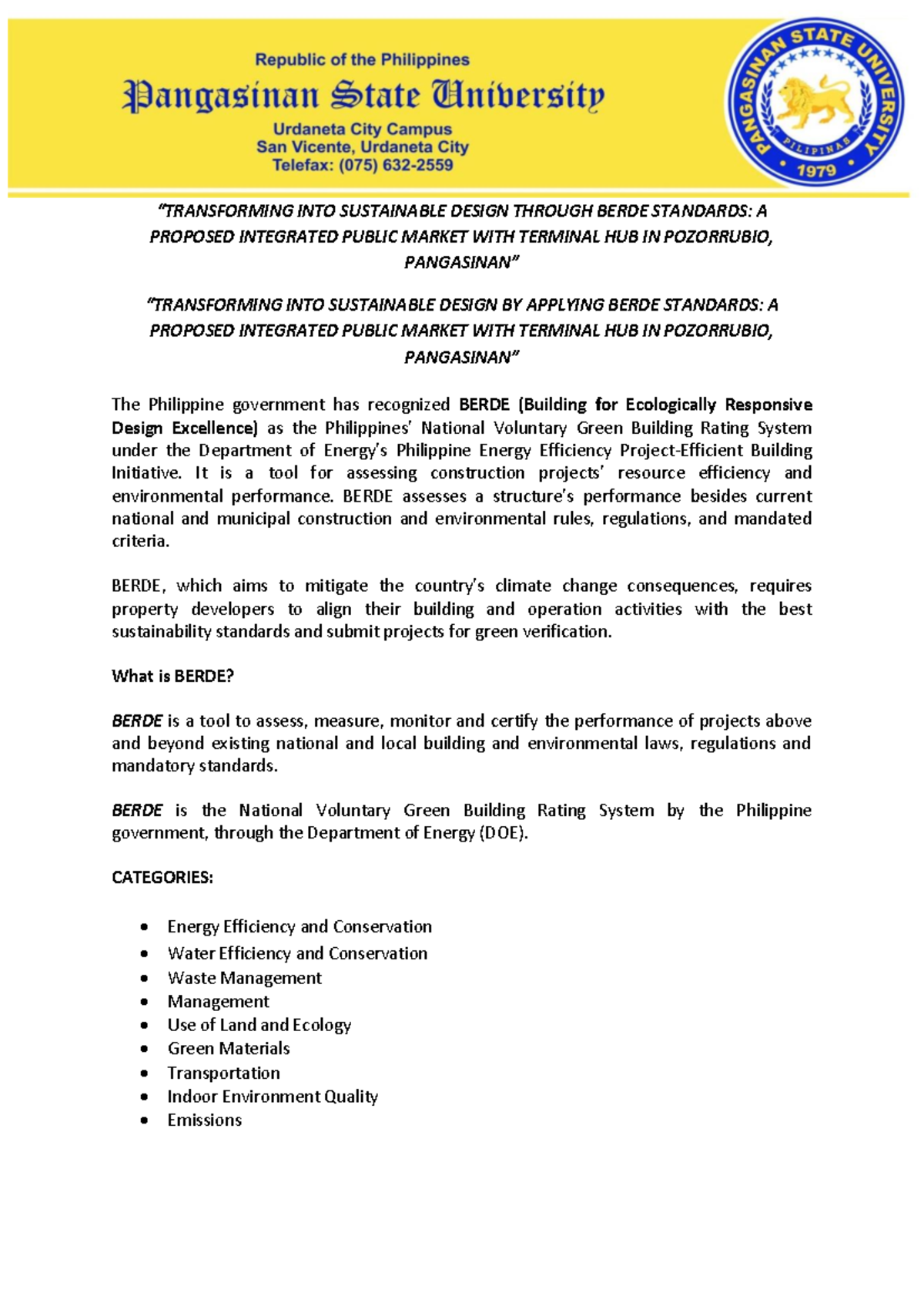Sustainable Design through BERDE Standards: Integrated Market Proposal ...