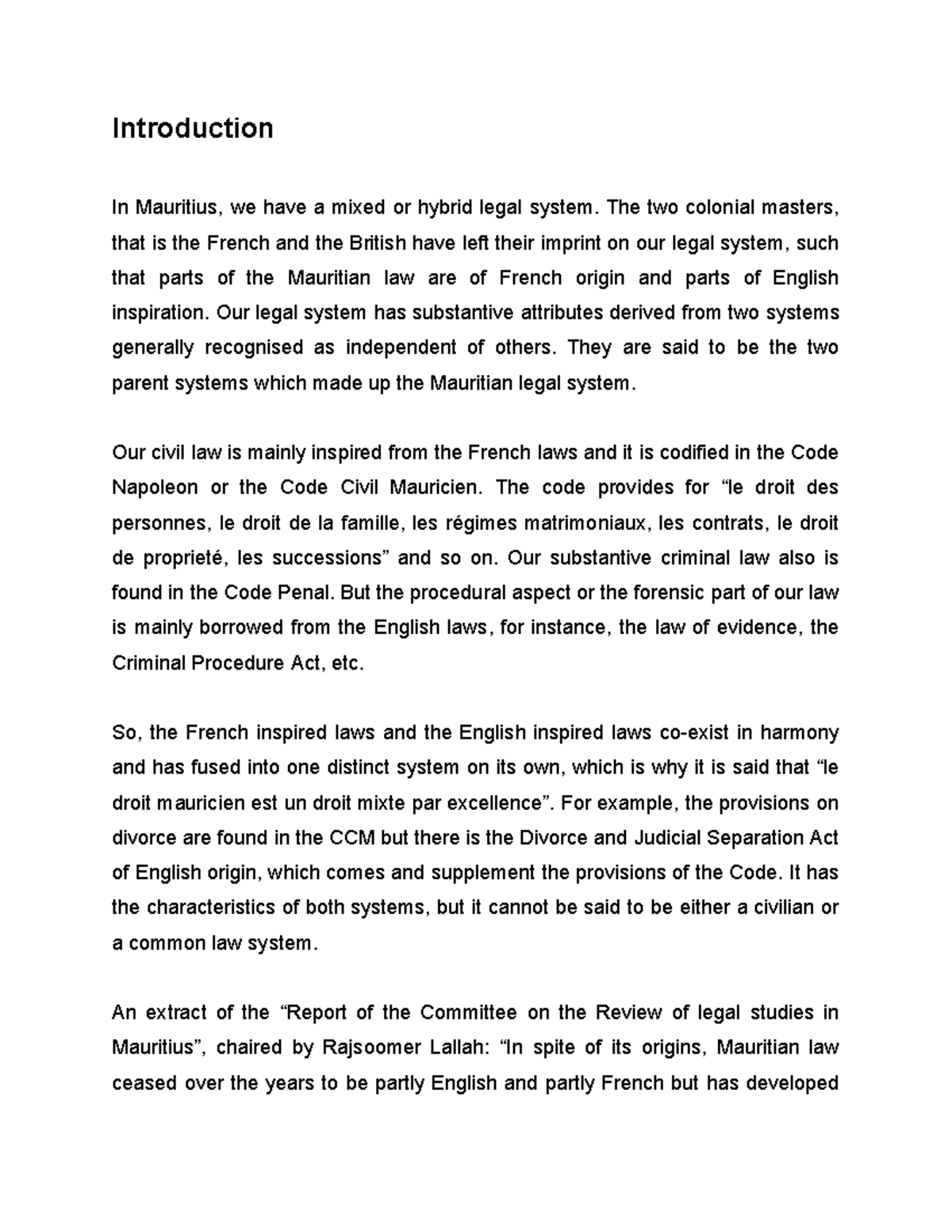 Mauritian Legal System: A Study of Its Historical Evolution and ...