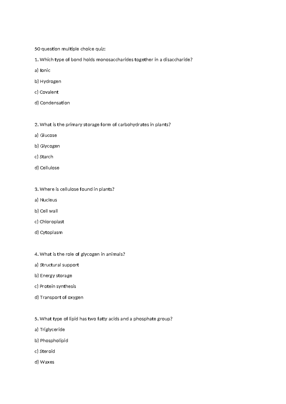 50 multiple choice questions quiz - 50-question multiple choice quiz ...