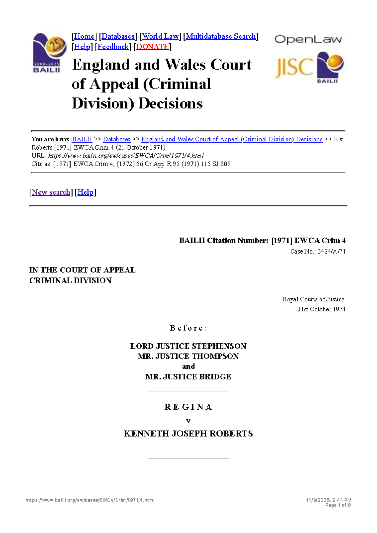 R v Roberts [1971] EWCA Crim 4: Court of Appeal Decision Analysis - Studocu