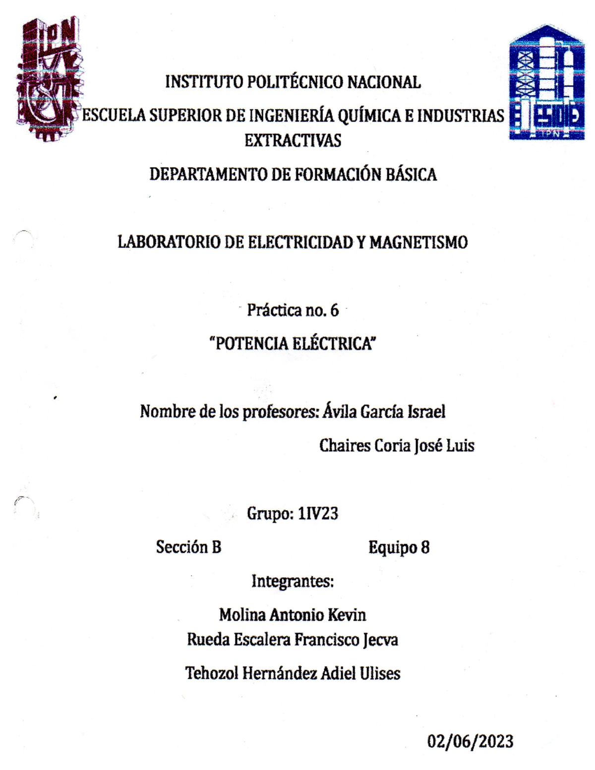 Laboratorio de electricidad y magnetismo Practica 6 - Electricidad Y Magnetismo - Studocu