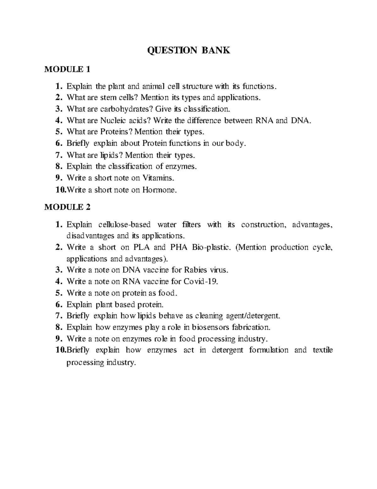 Biology QB: Comprehensive Question Bank for Modules 1-4 - Studocu