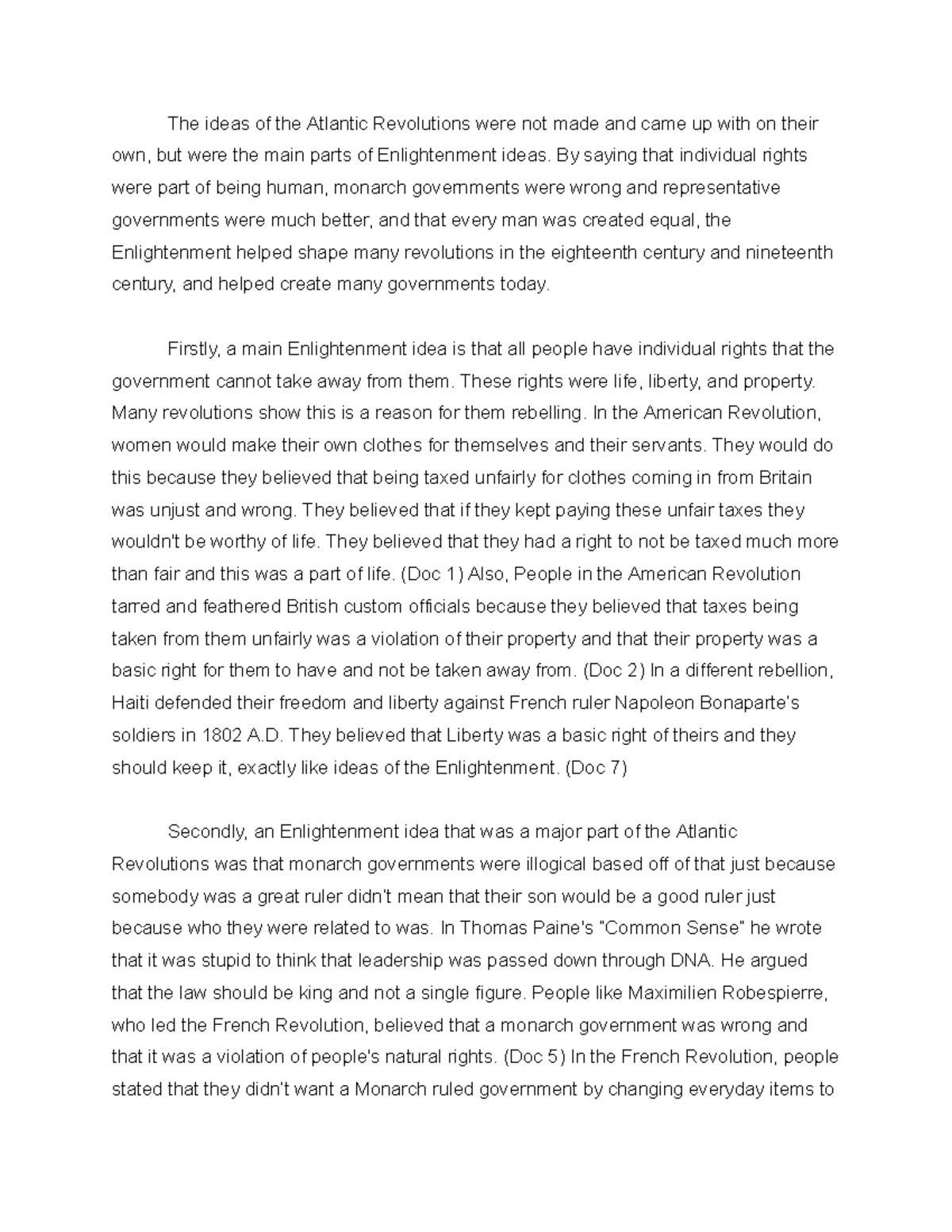 AP DBQ: Enlightenment Ideas in the Atlantic Revolutions (18th-19th ...
