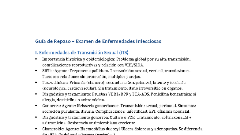 Guía de Repaso Examen de Enfermedades Infecciosas I: ITS y Enfermedades ...