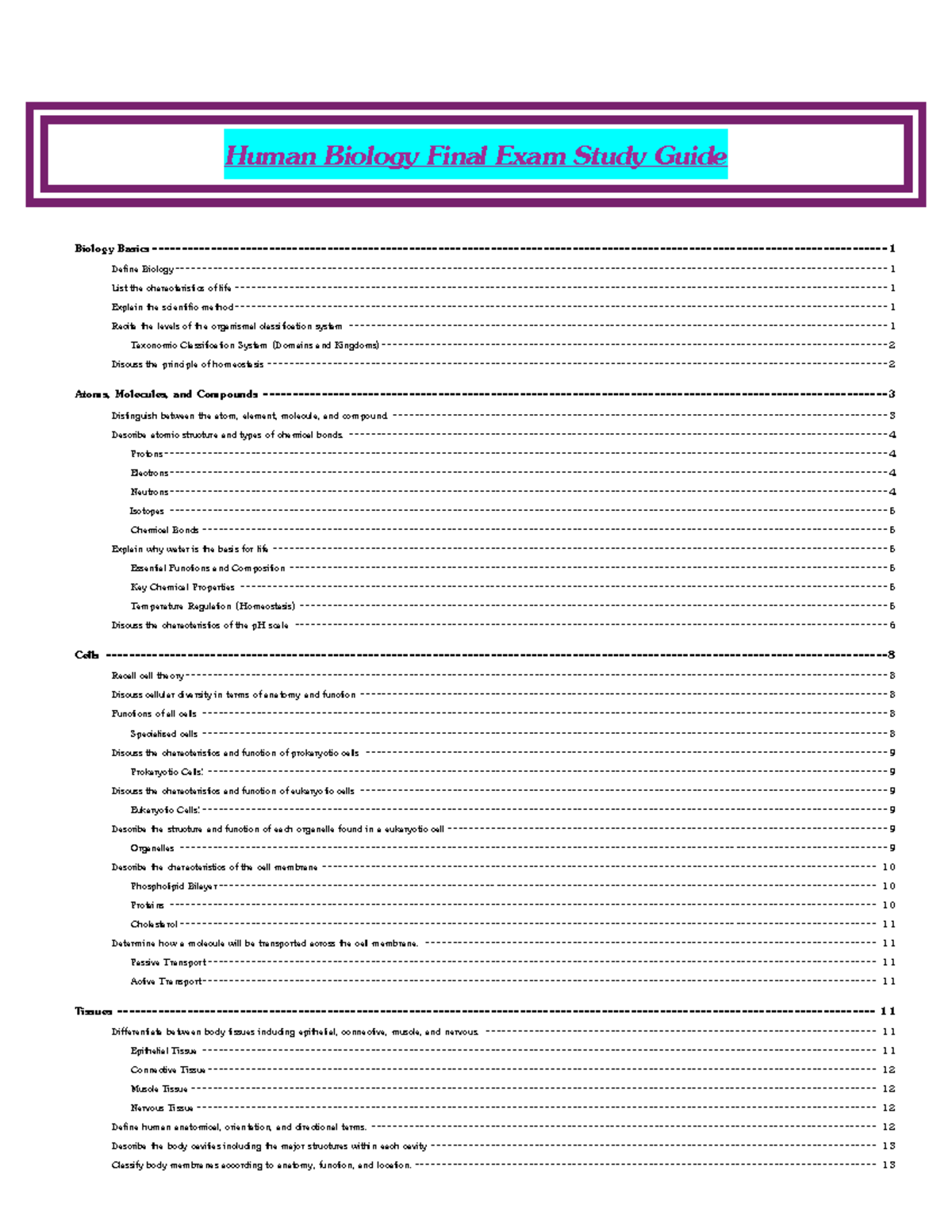 BIO 101 Final Exam Study Guide: Key Concepts in Human Biology - Studocu
