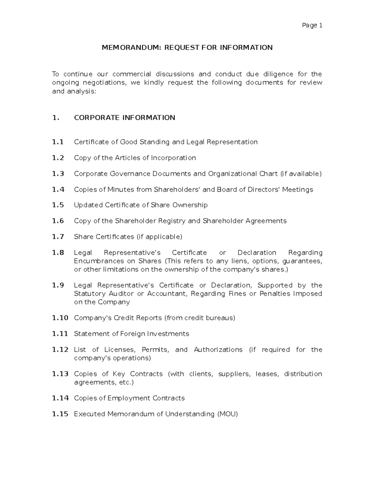 Memorandum Request FOR Information - Page 1 MEMORANDUM: REQUEST FOR ...