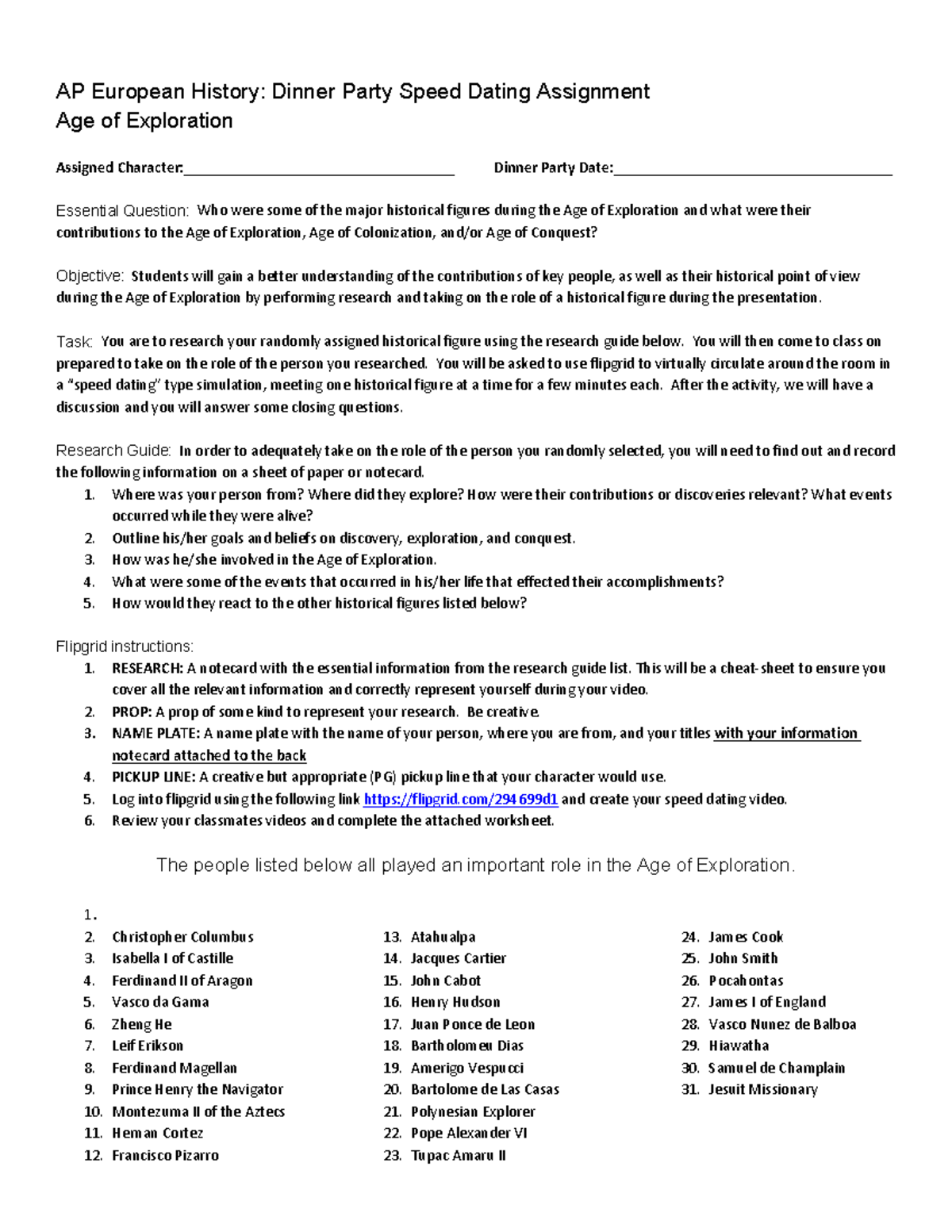 NONSENSEABCWENT - AP European History: Dinner Party Speed Dating ...