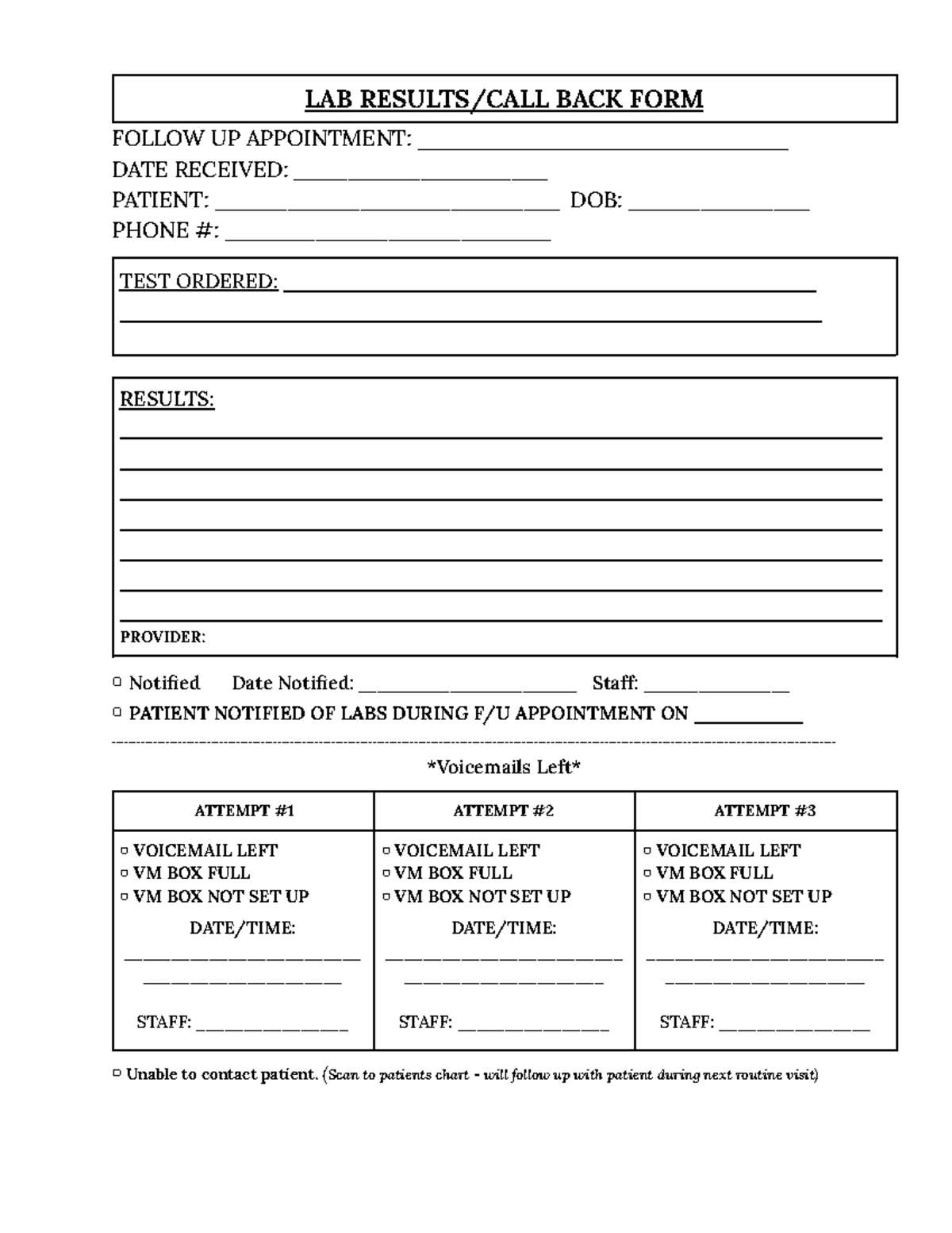 Lab Results Call Back Form - LAB RESULTS/CALL BACK FORM FOLLOW UP ...