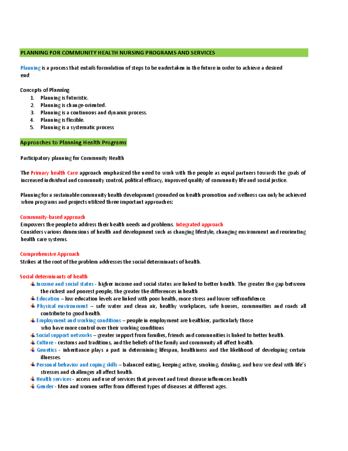 Community Health Nursing 2: Final Exam Notes on Planning and Models ...