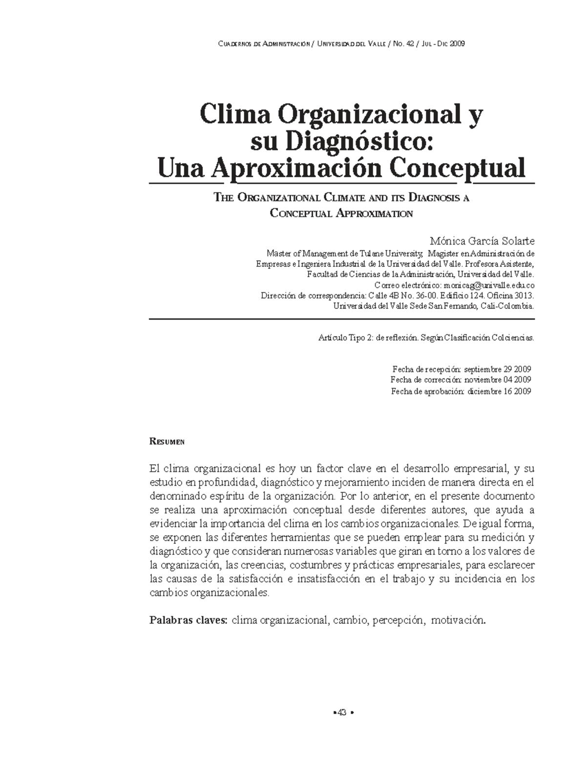 Clima Organizacional y su Diagnóstico: Aproximación Conceptual (ADM-42 ...
