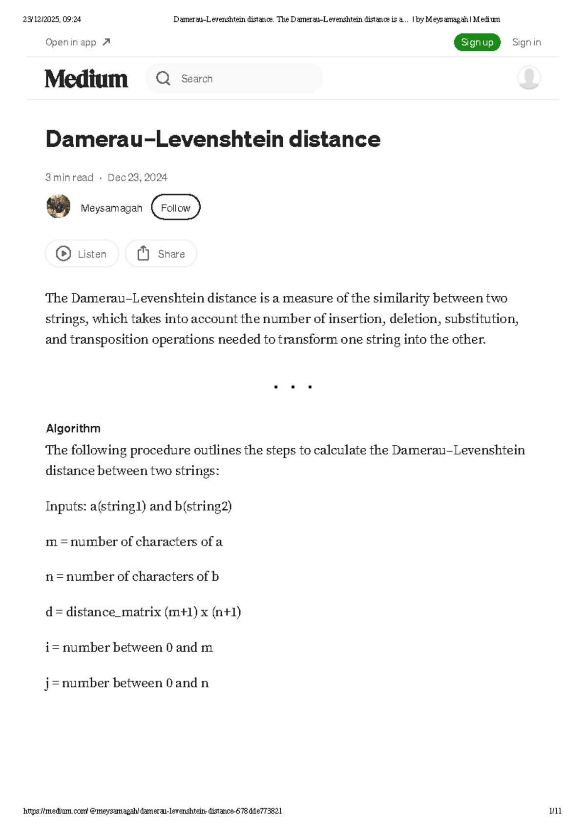 09:24 Distance: Understanding the Damerau–Levenshtein Algorithm - Studocu
