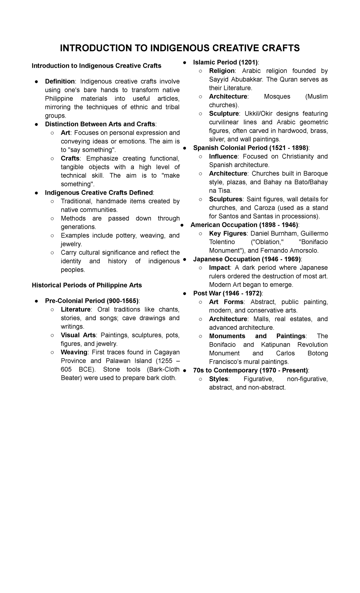 Crafts Prelim Reviewer: Indigenous Creative Crafts in the Philippines - Studocu