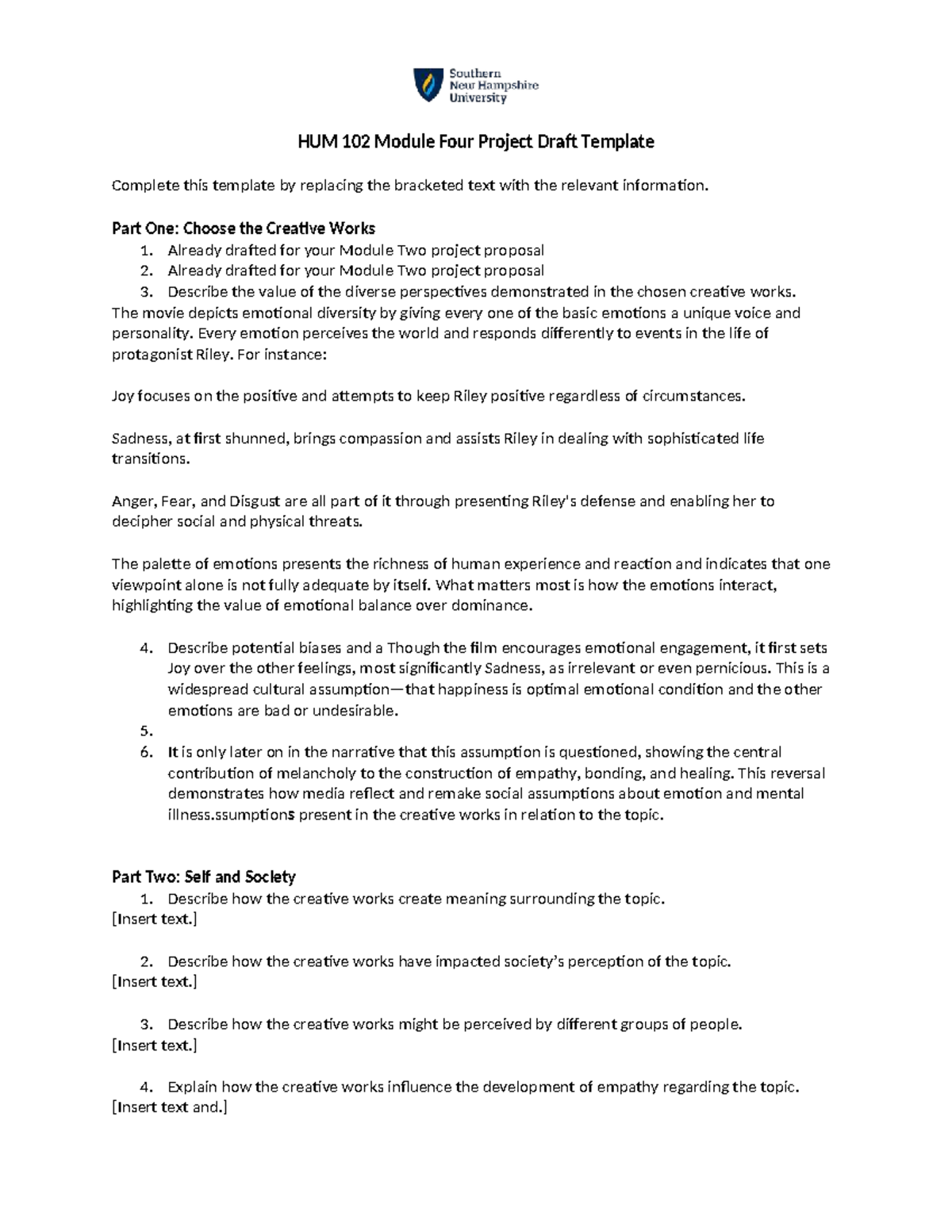HUM 102 Module Four Project Draft: Exploring Emotional Diversity - Studocu