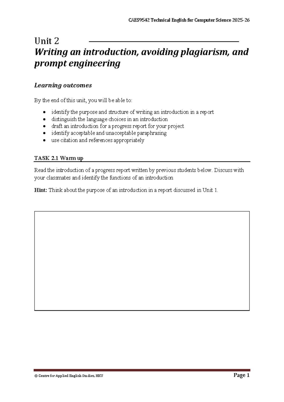 CAES9542 Technical English for Computer Science: Unit 2 Introduction ...