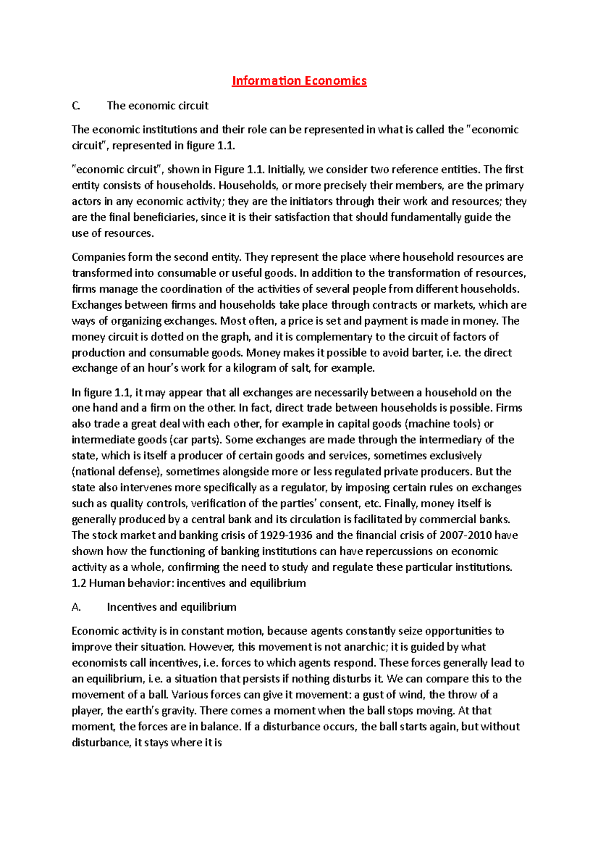 Information Economics 9 - The economic circuit The economic ...