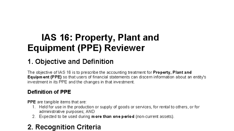 IAS 16: Property, Plant and Equipment (PPE) Overview and Key Concepts ...