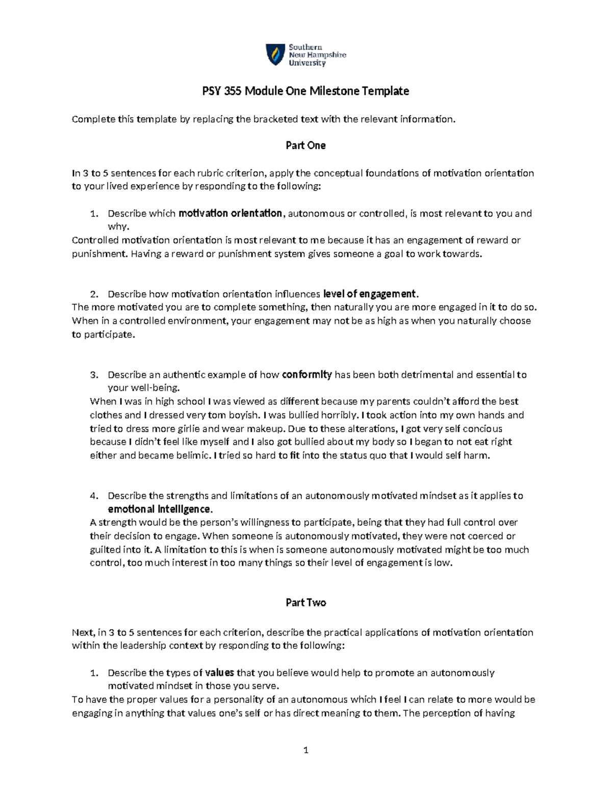 PSY 355 Module One Milestone: Exploring Motivation Orientation - Studocu